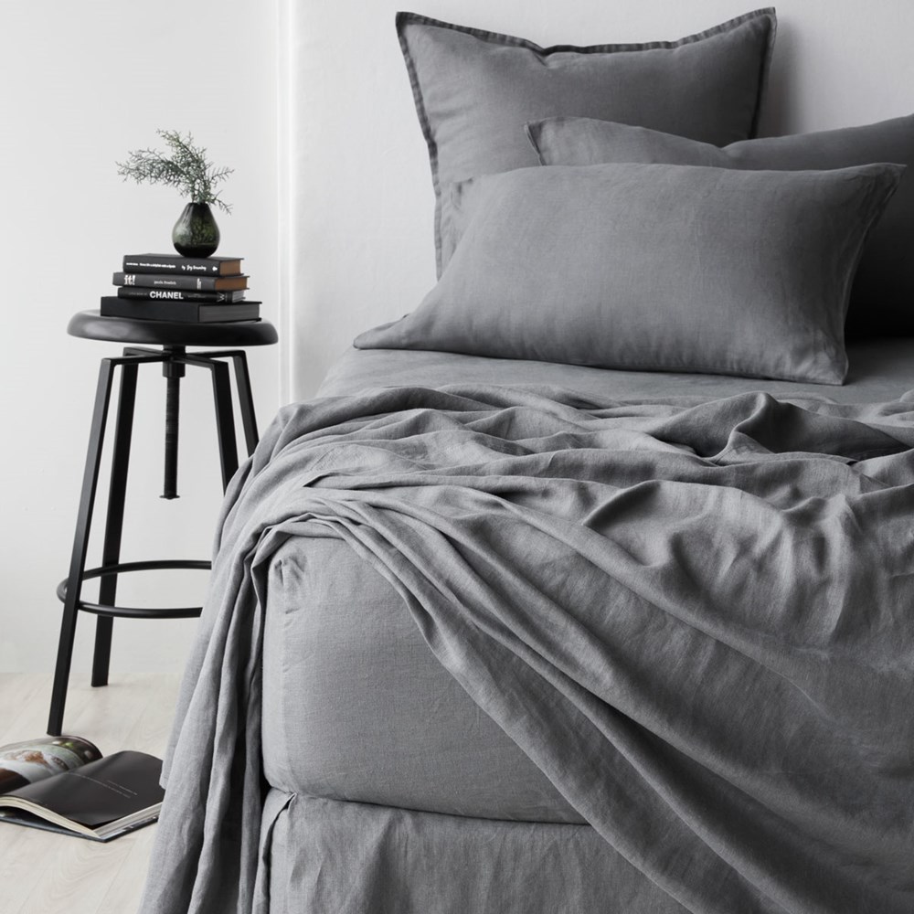 Pure Linen Fitted Sheet - Charcoal | George Street Linen