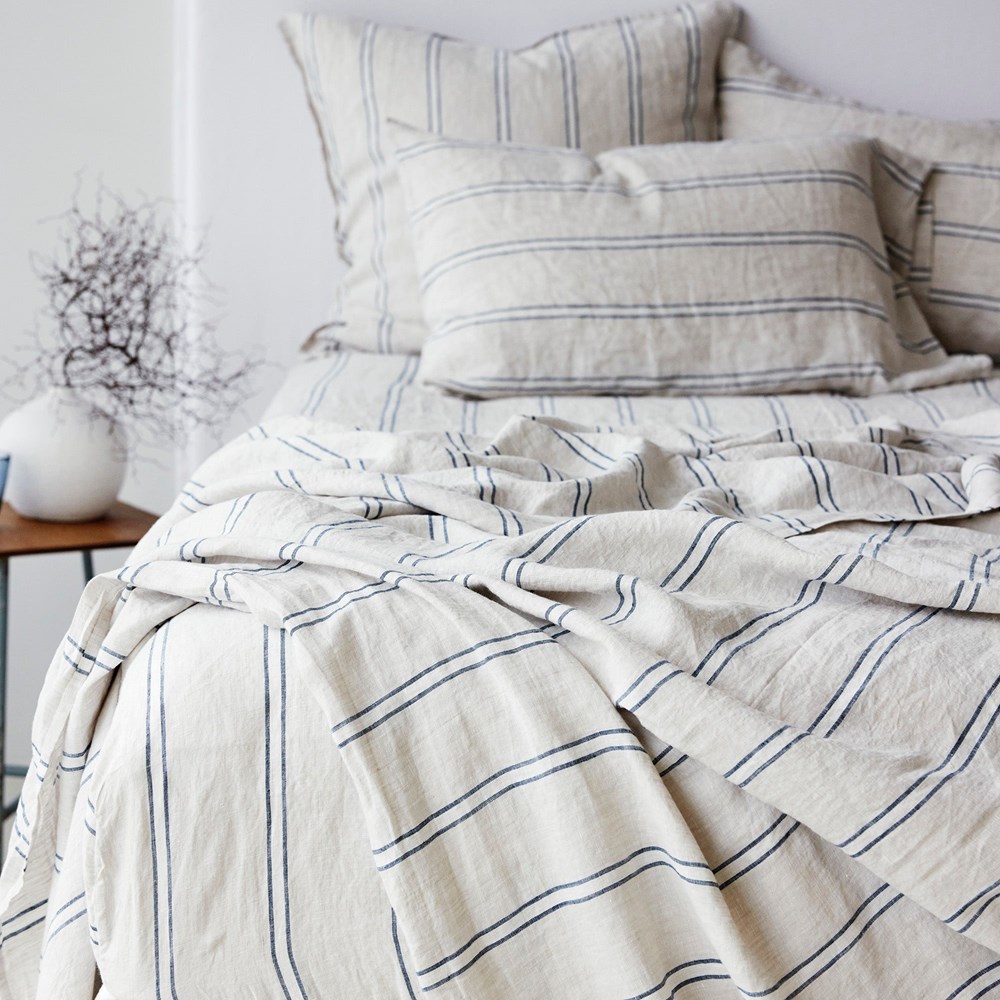 Pure Linen Flat Sheet - Eton Stripe | George Street Linen