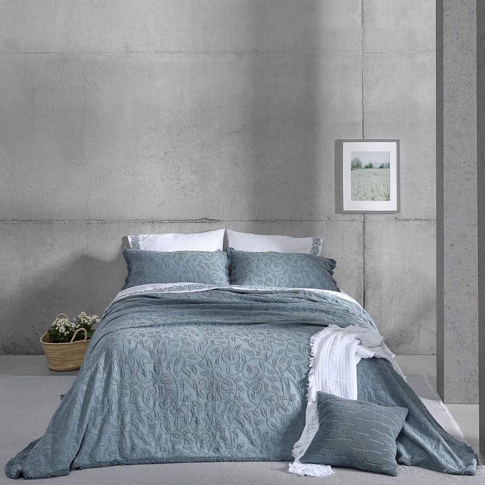 Portuguese Butirir Cotton Jacquard Blanket - Slate | George Street Linen