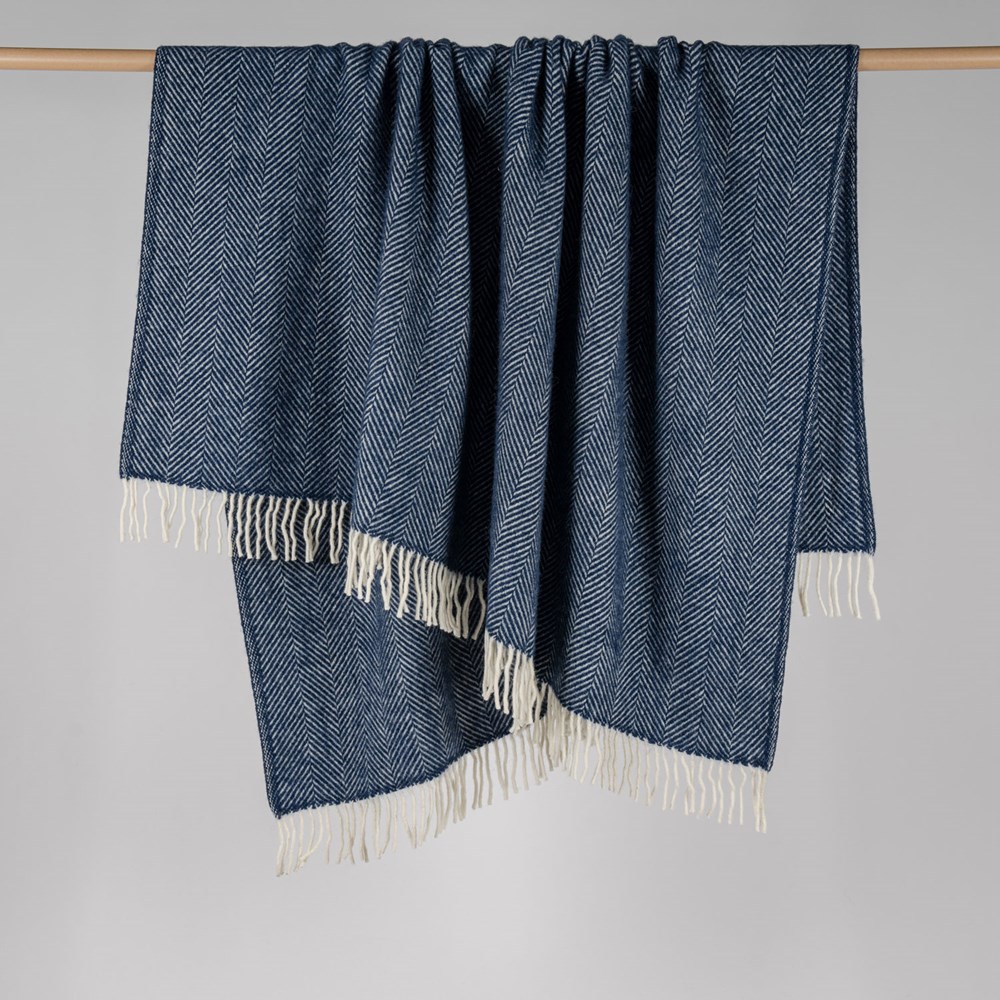 Fishbone NZ Wool Throw - Navy | George Street Linen