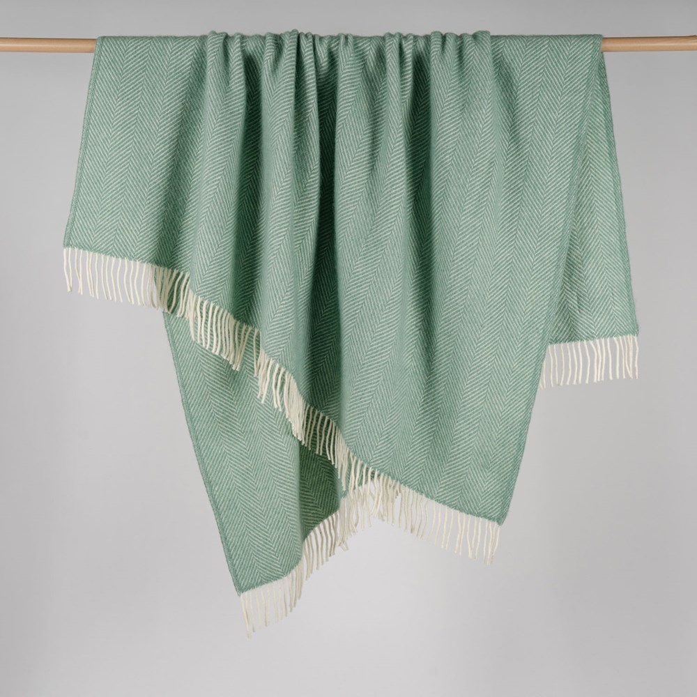 Fishbone NZ Wool Throw - Sea Green | George Street Linen