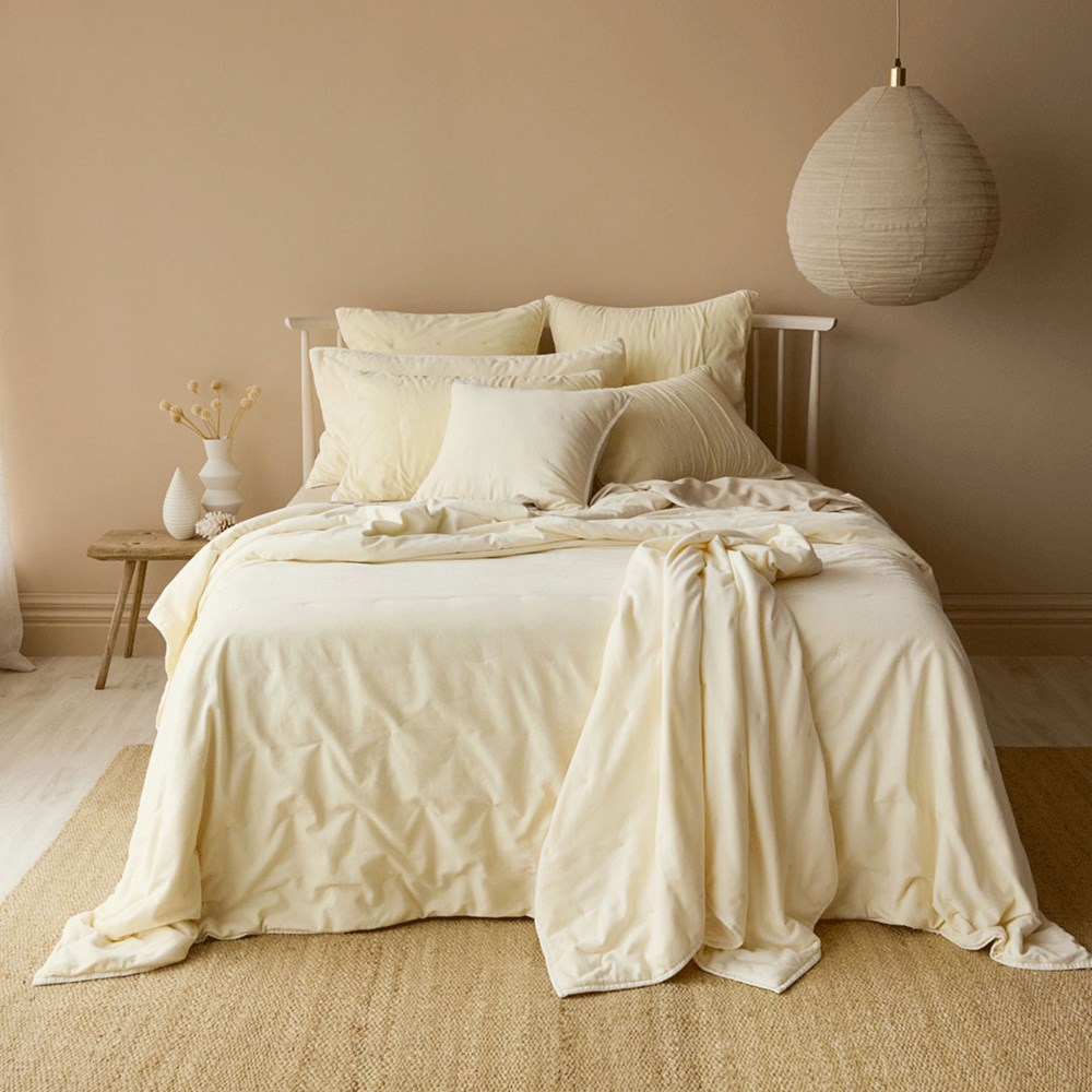 Venus Cotton Velvet Quilted Coverlet - Ivory | George Street Linen