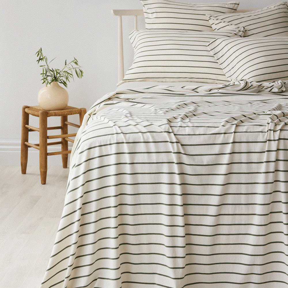 Cotton Jersey Fitted Sheet - Avocado Stripe | George Street Linen