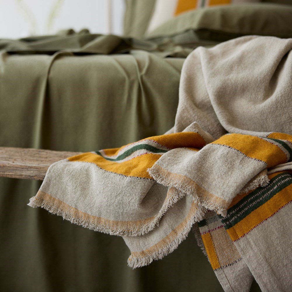 Bodrum Linen Throw - Gold Stripe | George Street Linen