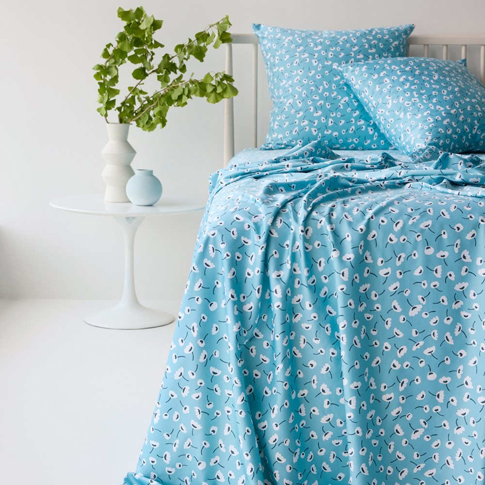 Bamboo Cotton Flat Sheet - Mina Blue | George Street Linen